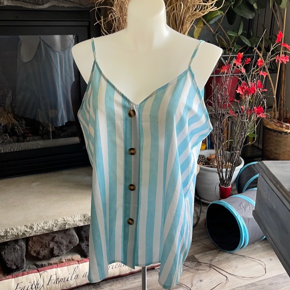 Tops | Blouse Baby Blue And White Stripes Tortoise Shell Buttons | Poshmark